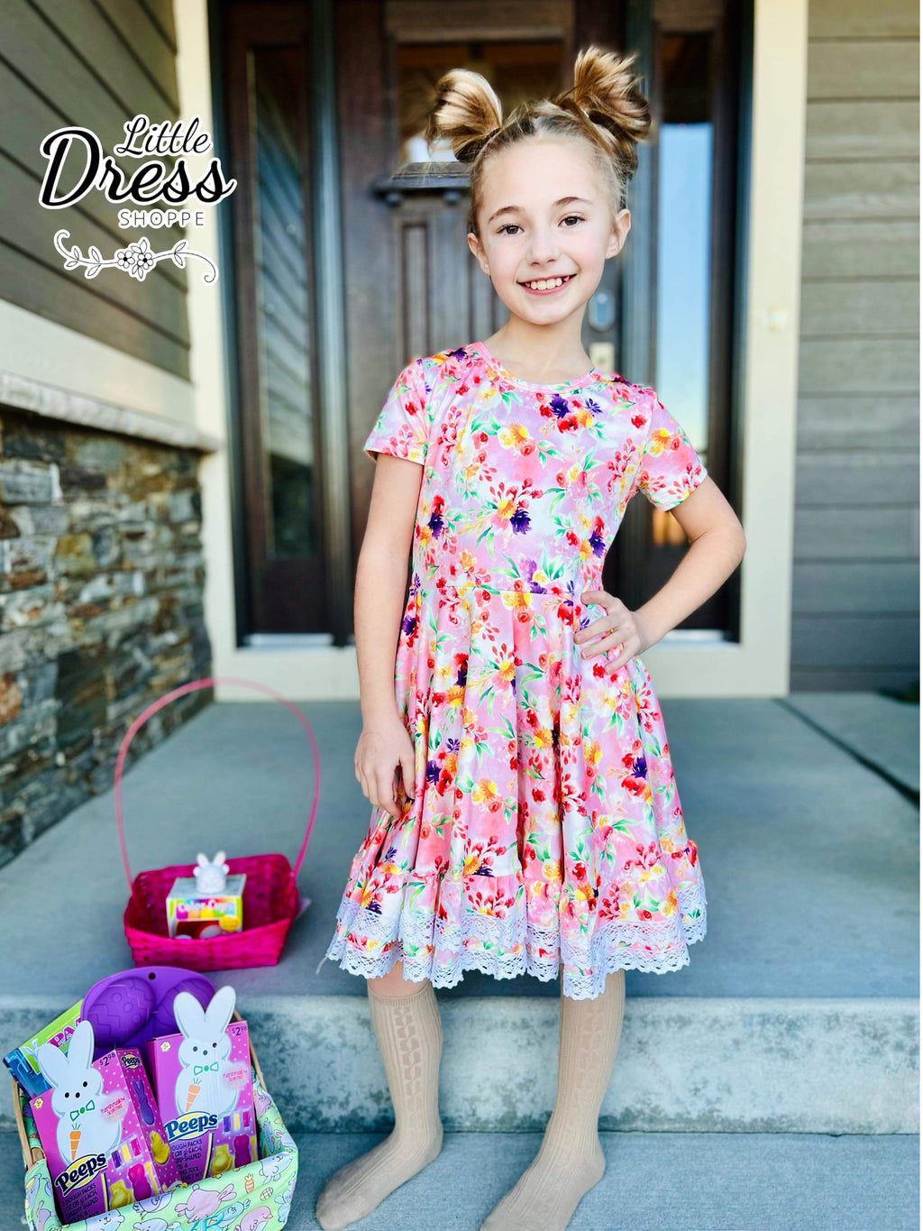 Floral Pink Double Ruffle Twirly Dress – Little Dress SHOPPE
